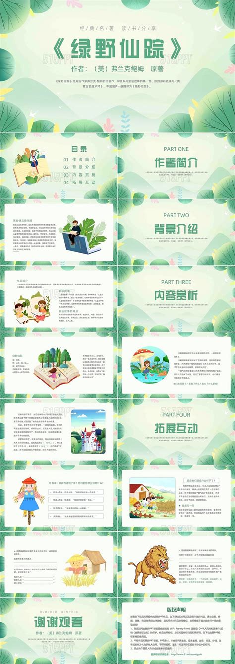 绿色小清新绿野仙踪读书分享动态PPT 515PPT