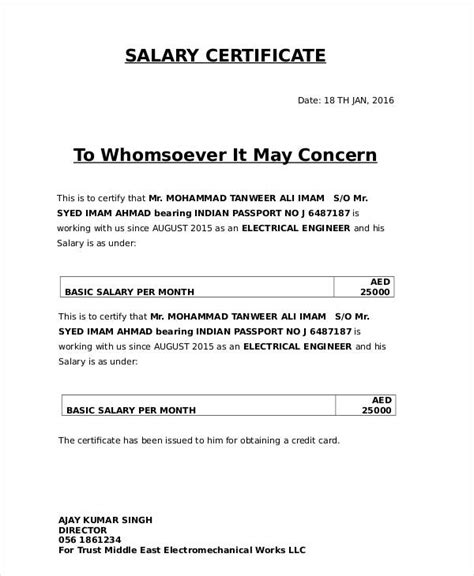 Salary Certificate Examples To Download