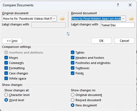 File Folder Text Comparison Tool Word Comparing Program Document