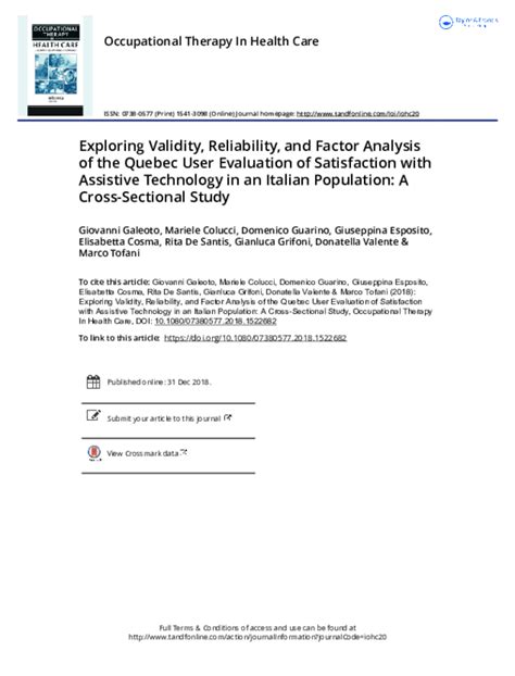 Pdf Validity And Reliability Of It Quest In Italy