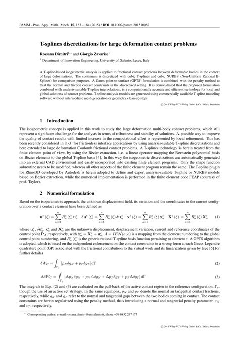 Pdf T Splines Discretizations For Large Deformation Contact Problems