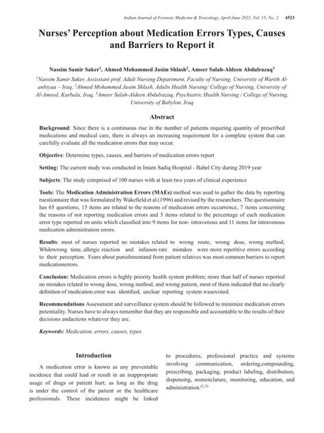 Pdf Nurses Perception About Medication Errors Types Causes And Barriers To Report It