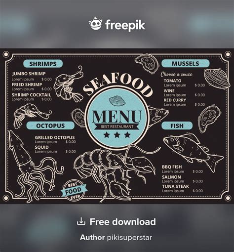 Horizontal Seafood Menu Template Free Vector Seafood Menu