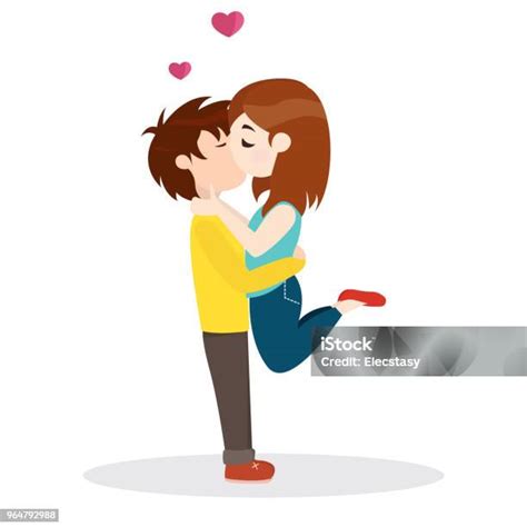 Pasangan Lucu Memeluk Dan Mencium Ilustrasi Stok Unduh Gambar