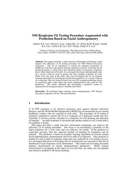 Pdf N95 Respirator Fit Testing Procedure Augmented With Prediction Based On Facial Anthropometry