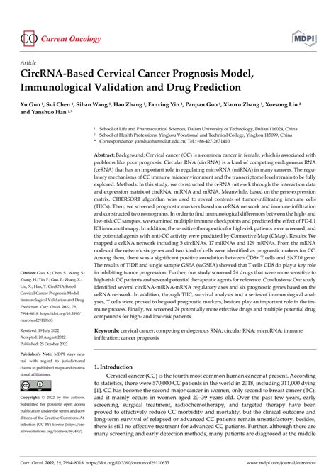 Pdf Circrna Based Cervical Cancer Prognosis Model Immunological