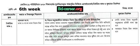 Class 6 Bangla 6th Week Assignment Answer