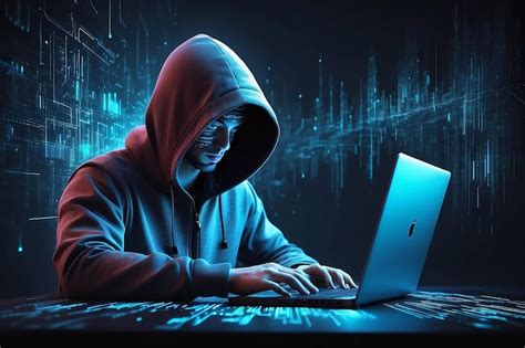 Premium Photo Hacker In A Hood Using A Laptop Coding And Data On A