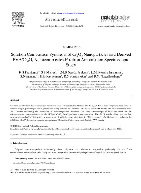 Pdf Solution Combustion Synthesis Of Cr2o3 Nanoparticles And Derived Pva Cr2o3 Nanocomposites