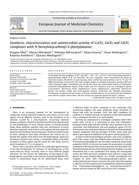 Pdf Synthesis Characterization And Antimicrobial Activity Of Coii Znii And Cdii