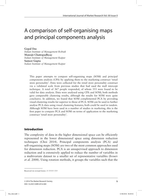 Pdf A Comparison Of Self Organising Maps And Principal Components Analysis