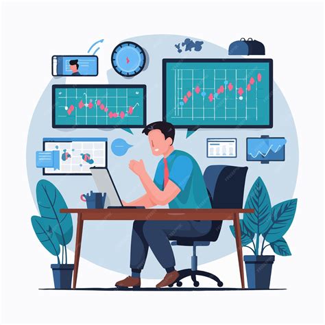 Business Man Working On Stock Financial Trade Market Diagram Vector