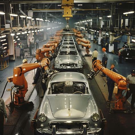A Car Manufacturing Assembly Line With Robots And Workers Premium Ai Generated Image
