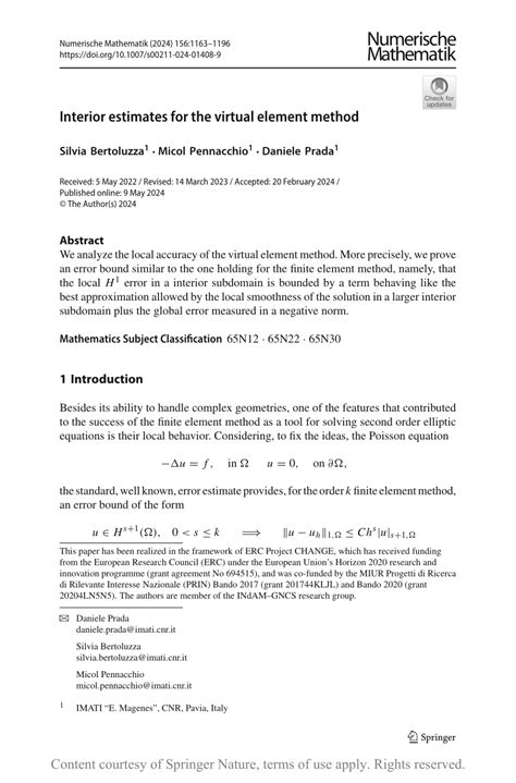 Pdf Interior Estimates For The Virtual Element Method