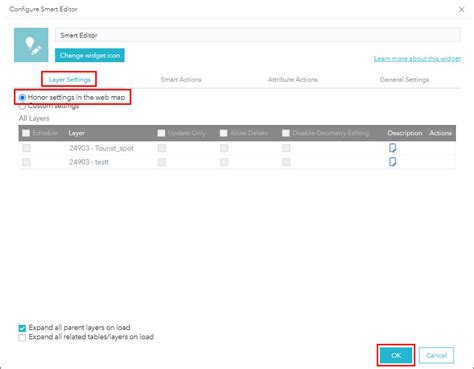 how to configure the smart editor widget to enable editing different