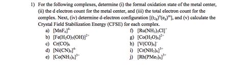 Solved For The Following Complexes Determine I The Formal