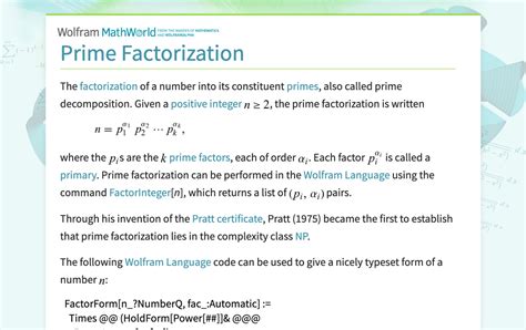Prime Factorization From Wolfram Mathworld