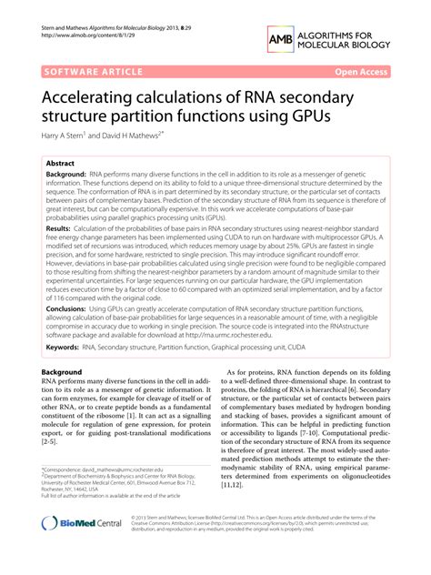 Pdf Accelerating Calculations Of Rna Secondary Structure Partition Functions Using Gpus