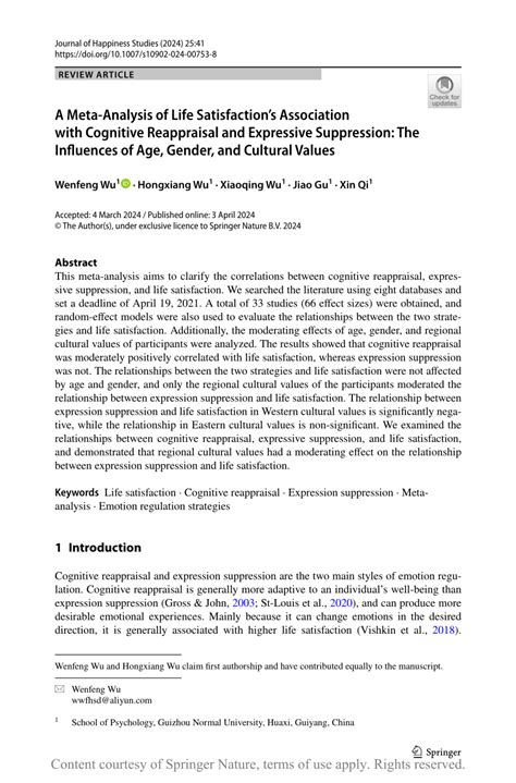 A Meta Analysis Of Life Satisfactions Association With Cognitive