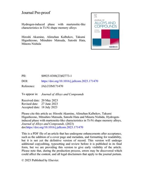 Hydrogen Induced Martensite Transformation Pdf Shape Memory Alloy Physical Chemistry