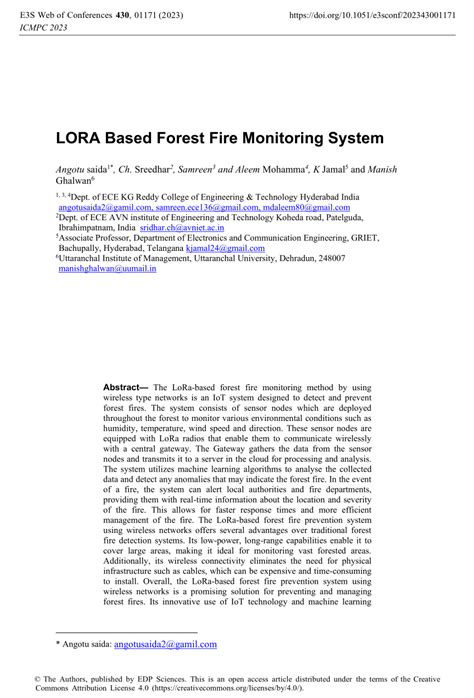 PDF LORA Based Forest Fire Monitoring System