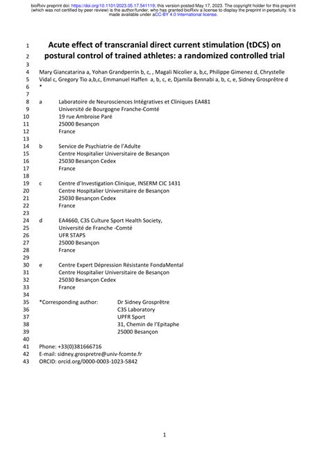 Pdf Acute Effect Of Transcranial Direct Current Stimulation Tdcs On Postural Control Of