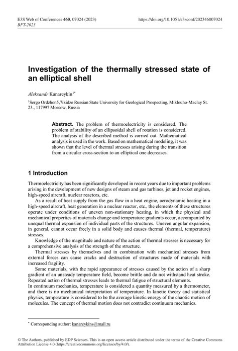 Pdf Investigation Of The Thermally Stressed State Of An Elliptical Shell