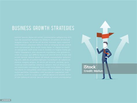비즈니스 성장 전략 Oncept 사업가 보유 플래그 문자 성취 최고 목표 목표 기호 산 구름 배경 평면 디자인 벡터 일러스트 가리키기에 대한 스톡 벡터 아트 및 기타 이미지