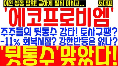 에코프로비엠 📌주주들의 뒷통수 강타 11 회복시점 강한반등 어렵나 급하게 팔기전 꼭 확인할 구간 이렇게