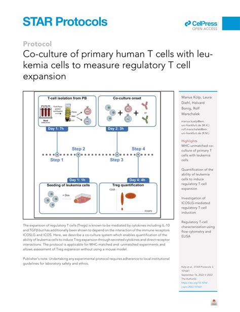 Pdf Co Culture Of Primary Human T Cells With Leukemia Cells To