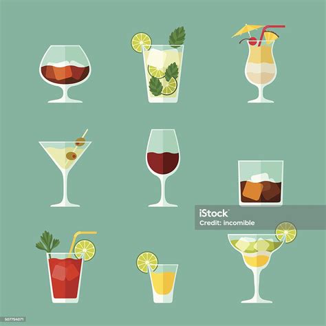 알코올 음료 및 칵테일 아이콘 세트를 평편 디자인식 주말뿐이라도 칵테일에 대한 스톡 벡터 아트 및 기타 이미지 칵테일 일러스트레이션 술 마실 것 Istock