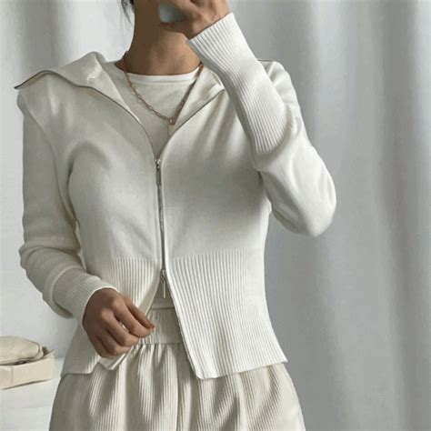 11할인슬림핏여리여리 러블리 세일러 빅카라 하이넥 쫀쫀 투웨이 지퍼 니트 집업 5color 에이블리