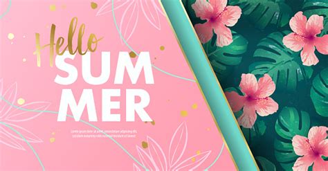 안녕하세요 여름 배너 템플릿 열대 꽃과 나뭇잎 종이 컷 스타일의 화려한 분홍색 배경에 있습니다 벡터 일러스트 레이 션 0명에 대한 스톡 벡터 아트 및 기타 이미지 Istock