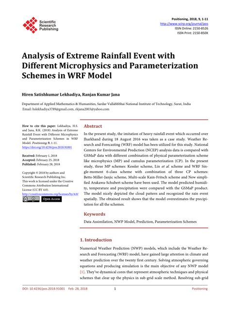Pdf Analysis Of Extreme Rainfall Event With Different Microphysics And Parameterization