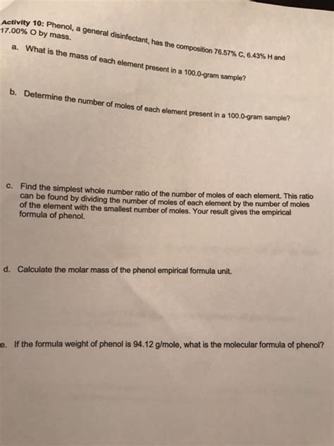 Solved Phenol A General Disinfectant Has The Composition