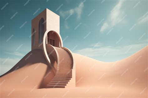 Premium Photo Surreal Architecture In Desert Landscape Modern Minimal Abstract Background
