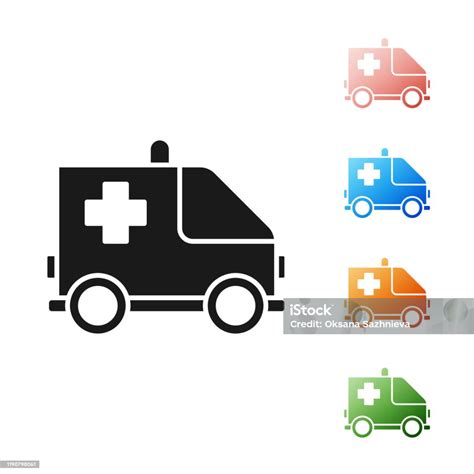 흰색 배경에 고립 된 검은 구급차와 응급 자동차 아이콘 구급차 차량 의료 대피 다채로운 아이콘을 설정합니다 벡터 일러스트레이션 0명에 대한 스톡 벡터 아트 및 기타 이미지