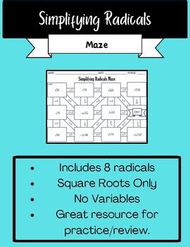 Simplifying Radicals Maze By OurLimitDoesNotExist TPT