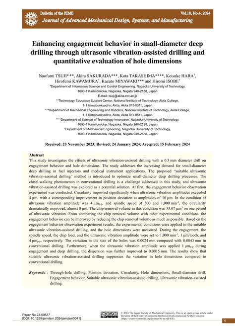 Pdf Enhancing Engagement Behavior In Small Diameter Deep Drilling Through Ultrasonic Vibration