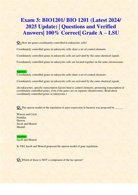 Exam 3 Bio1201 Bio 1201 Latest 2024 2025 Update Questions And
