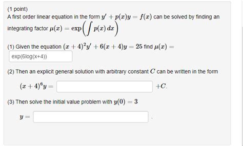 Solved 1 Point A First Order Linear Equation In The Form