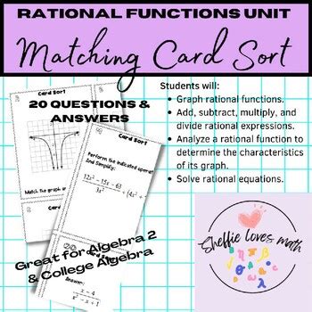 Rational Functions Unit CARD SORT Graphing Solving Simplifying Algebra Up