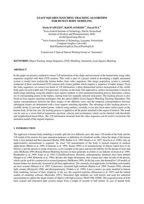 PDF Least Squares Matching Tracking Algorithm For Human Body Modeling