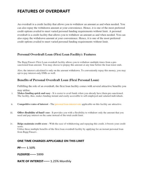 Features Of Overdraft Pdf Overdraft Interest