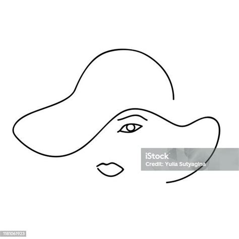모자 라인 드로잉 여성 추상얼굴 손으로 그린 개요 그림입니다 여성 초상화입니다 벡터 일러스트레이션 개념에 대한 스톡 벡터 아트