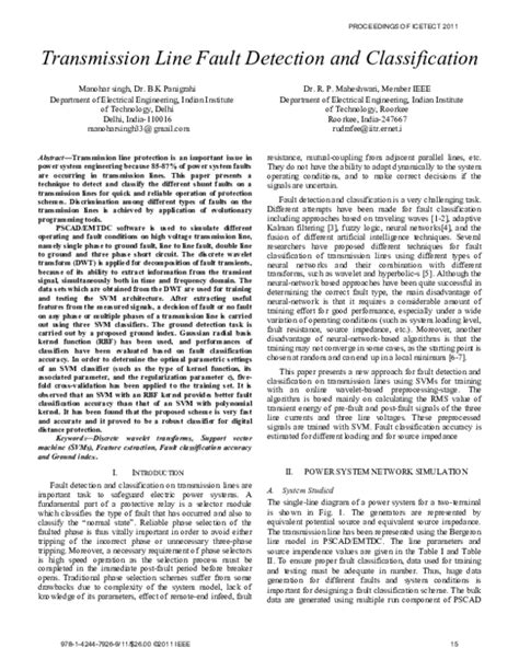 pdf transmission line fault detection and classification