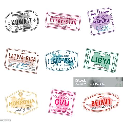 여권용 여행 비자 스탬프 세트 추상 국제 및 출입국 관리소 우표 도착 및 출국 세관 해당 국가에 대한 비자 스탬프 레바논 중동에