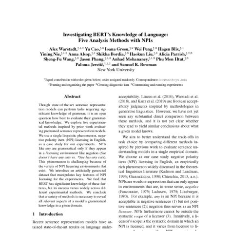 Investigating Berts Knowledge Of Language Five Analysis Methods With Npis Acl Anthology
