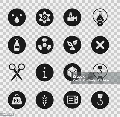 산업용 후크 X 마크 원 공장 생산 방사성 병 물 방울 및 식물 기반 아이콘을 설정합니다 벡터 0명에 대한 스톡 벡터 아트 및 기타 이미지 Istock