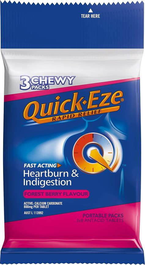 Quick Eze Chewy Forest Berry Heartburn And Indigestion Relief Antacid Tablets 24 Pack 120 Grams